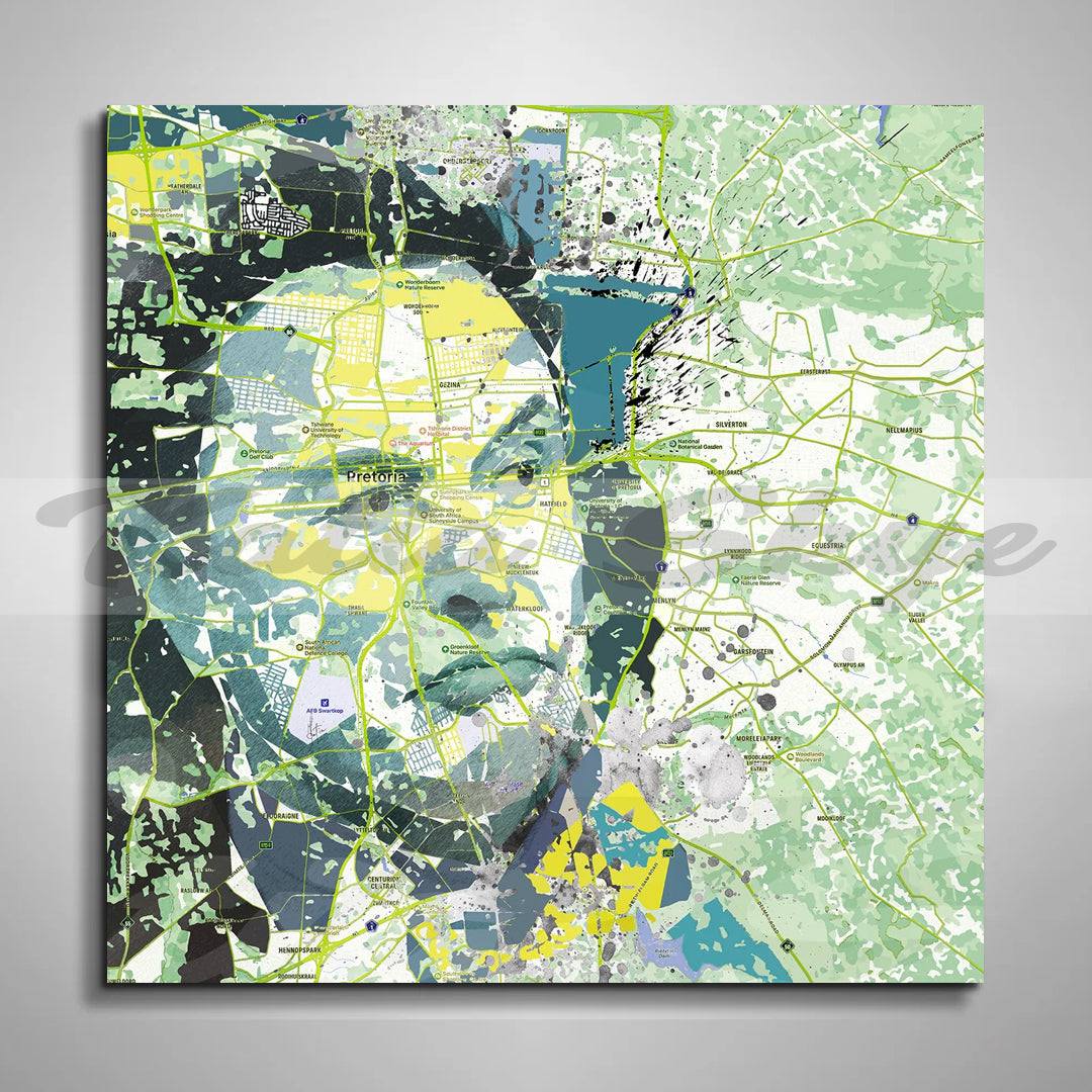 Contemporary Map Art of Pretoria Africa Inspired By Elon Musk // MAP-E